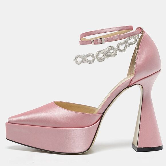 MACH & MACH | Shoes | Mach Mach Light Pink Satin Bow Chain Platform ...